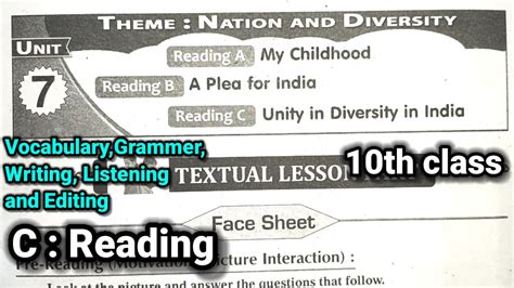 10th Class Unit 7 Eading C Unity In Diversity In India Lesson