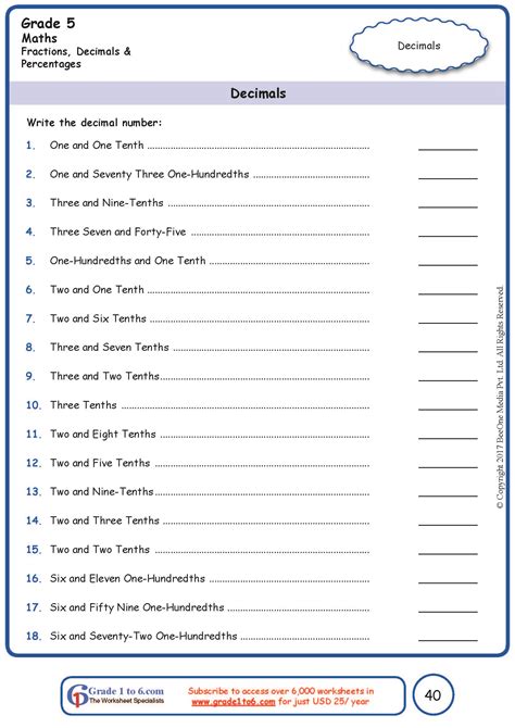 Grade 5 Fraction To Decimal Conversion Worksheets Worksheets Library
