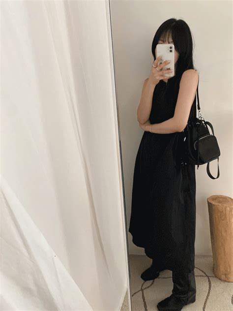 나일론 지퍼 포켓 민소매 롱 블럭 원피스 에이블리