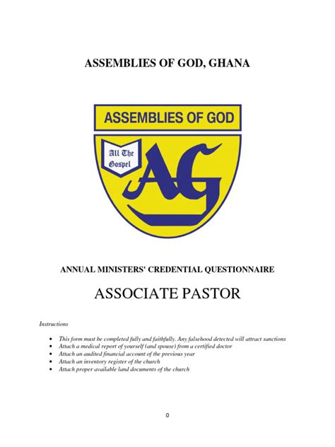 Annual Online Credential Form For Associate Pastor 2023 Pdf Pension