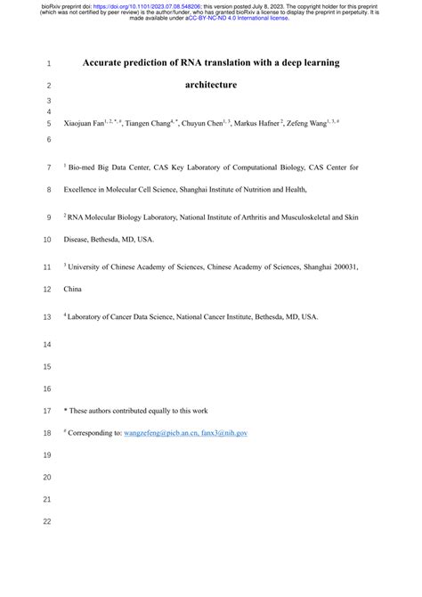 PDF Accurate Prediction Of RNA Translation With A Deep Learning Architecture