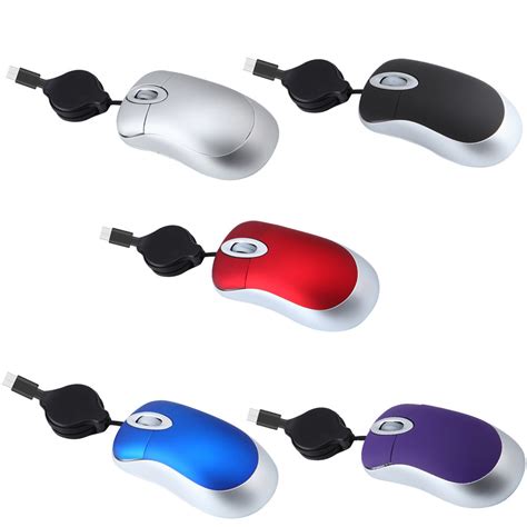 Wired Mouse Mini Type C Retractable Cable Tiny Small Pocket Mouse 1000dpi Optical Basic Mouse