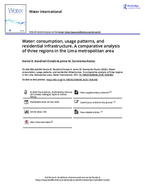 Pdf Water Consumption Usage Patterns And Residential