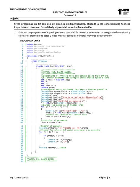 Jp Lfal Sem11 Ejercicios Con Arreglos Unidimensionales Pdf Algoritmos C Sharp Lenguaje De