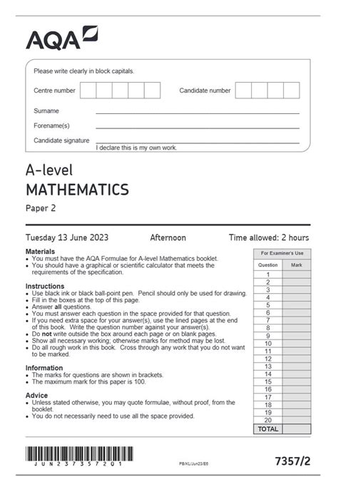AQA A LEVEL MATHEMATICS PAPER QUESTION PAPER AND MARK SCHEME BUNDLE Di