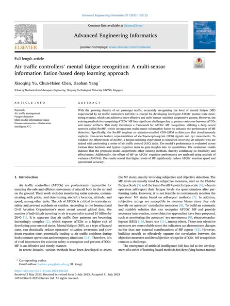 Pdf Air Traffic Controllers Mental Fatigue Recognition A Multi
