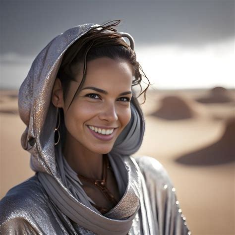 Free Image Colourful Desert Woman Wearing Metallic Dress On Desert