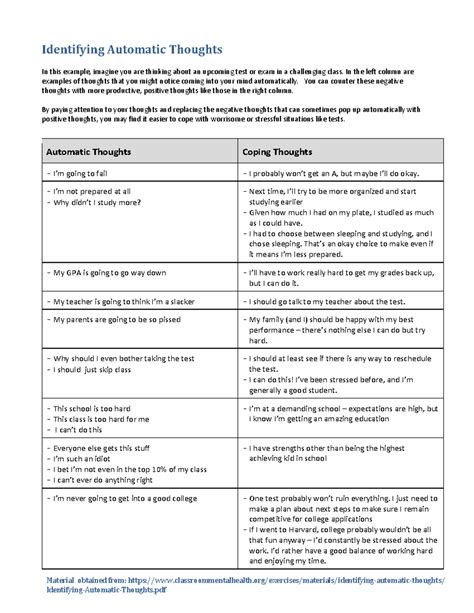 Identifying Automatic Thoughts Identifying Automatic Thoughts In This