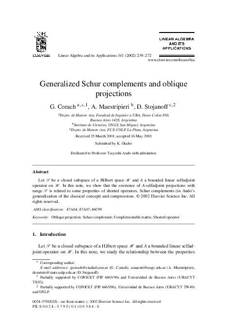 Pdf Generalized Schur Complements And Oblique Projections