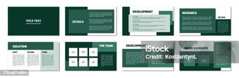 녹색 사각형 프리젠 테이션 템플릿입니다 평면 디자인 16개의 슬라이드 제목 세부 사항 개발 요소 프로세스 설명 방법론 서비스 팀 Solutionat 디자인 흰색 배경