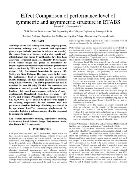 Pdf Effect Comparison Of Performance Level Of Symmetric And Asymmetric Structure In Etabs