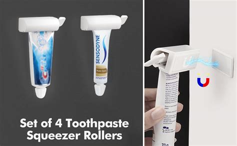Set Of 4 Toothpaste Squeezer Rollers Magnetic Wall Mounted