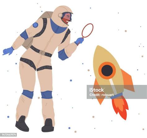 우주 비행사는 은하계 공간을 여행합니다 우주선의 남자 우주인은 로켓과 별 사이를 날아다닌다 경외감에 대한 스톡 벡터 아트 및 기타 이미지 Istock