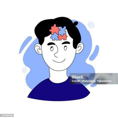 머리에 퍼즐을 가진 인간의 벡터 일러스트레이션 긍정적이고 계획을 세우고 문제를 해결하고 수수께끼 퍼즐 정신 건강 심리 치료