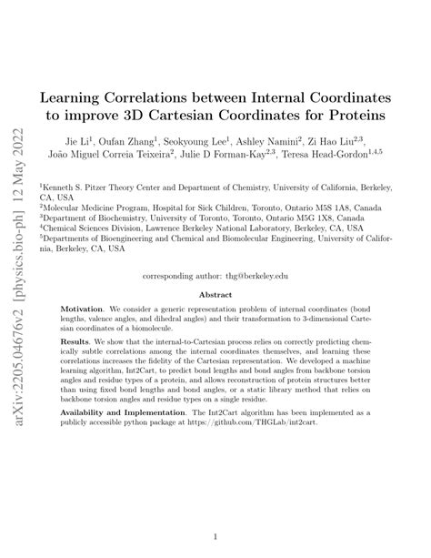 Pdf Learning Correlations Between Internal Coordinates To Improve 3d