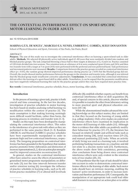 Pdf The Contextual Interference Effect On Sport Specific Motor Learning In Older Adults