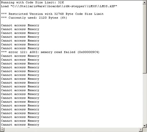 Error 122 Agdi Memory Read Failed 0x000009c4 Cannot Access Memory