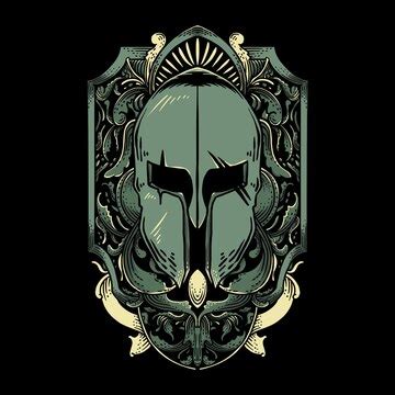 Premium Vector Gladiator Helmet With Vintage Frame Illustration