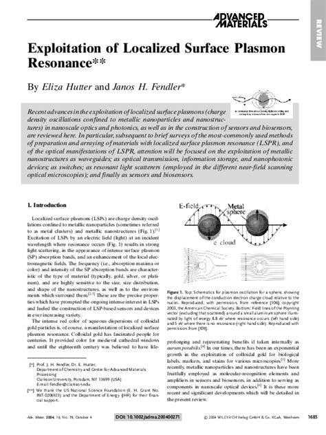 Pdf Exploitation Of Localized Surface Plasmon Resonance