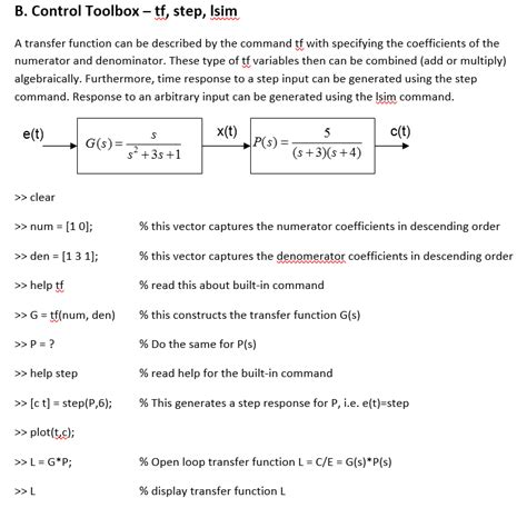 Solved B Control Toolbox Tf Step Isim A Transfer
