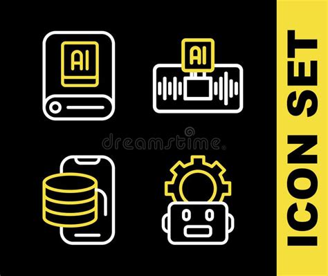 Set Line Artificial Intelligence Ai Robot Setting Cloud Technology Data Transfer And Icon