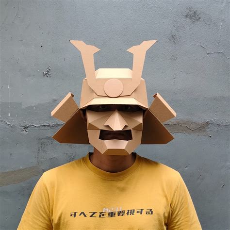 Samurai Helmet With Menpo Mask Template Diy Cardboard Craft Pattern