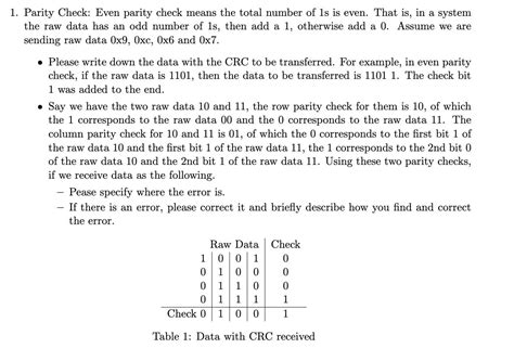 Solved 1 Parity Check Even Parity Check Means The Total Chegg Com