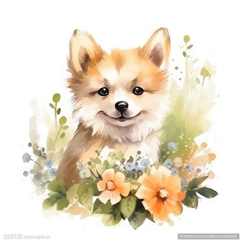 小狗水彩画 设计图 卡通设计 广告设计 设计图库 昵图网