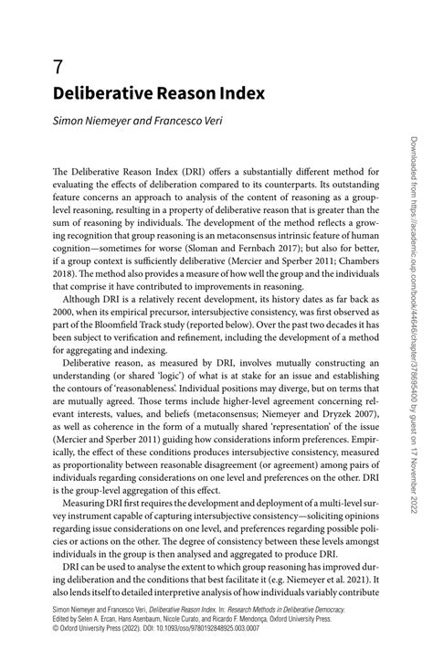 Pdf Deliberative Reason Index