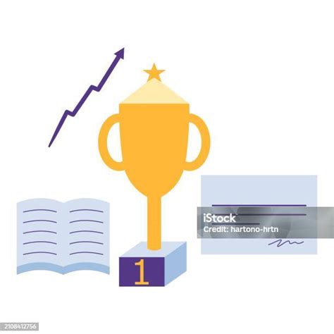 책과 상이 있는 트로피 컵 교육 테마와 함께 평면 스타일의 벡터 일러스트 레이 션 편집 가능한 벡터 그림입니다 개념에 대한 스톡 벡터 아트 및 기타 이미지 Istock