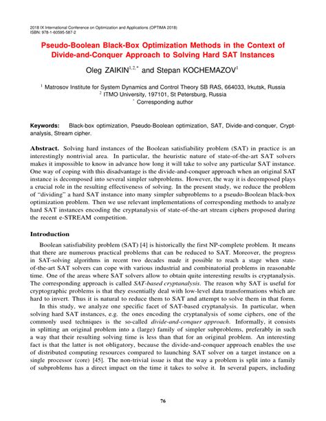 Pdf Pseudo Boolean Black Box Optimization Methods In The Context Of Divide And Conquer