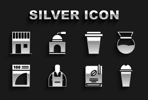 바리스타 를 설정 커피 메이커 밀크 쉐이크 커피 책 종이 필터 갈 컵 쇼핑 및 수동 분쇄기 아이콘을 통해 부어 벡터 가리기에 대한 스톡 벡터 아트 및 기타 이미지 Istock