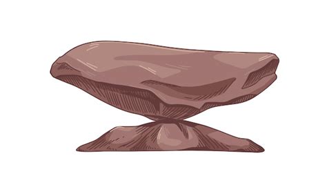 큰 암석 무거운 거친 돌 바위 같은 단단한 바위 산 잔해 그리기 큰 고대 블록 볼더 흰색 배경에 고립의 현실적인 손으로 그린 벡터 일러스트 레이 션 프리미엄 벡터