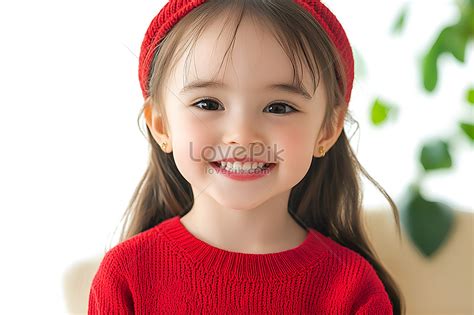 웃는 어린 소녀 실내