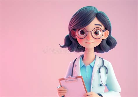 D Style Cute Cartoon Character Of A Female Doctor Against A Bright