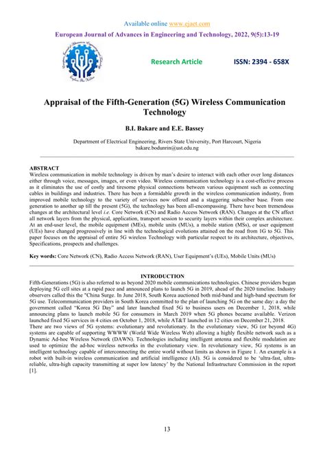 PDF Appraisal Of The Fifth Generation G Wireless Communication Technology