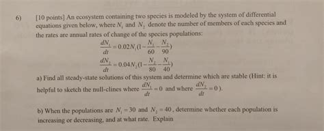 Solved 10 Points An Ecosystem Containing Two Species Is