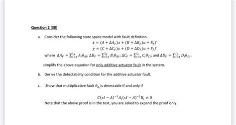 Solved Question 2 [30] A Consider The Following State Space