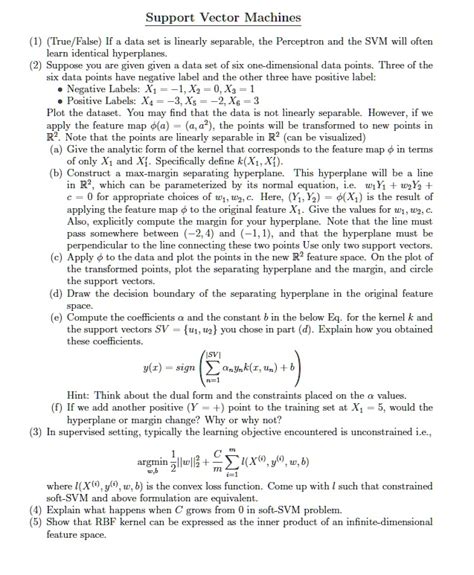 Texts Support Vector Machines 1 Truefalse If A Data Set Is Linearly Separable The Perceptron And