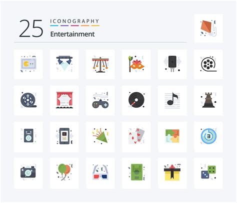 entertainment 25 flat color icon pack including carnival mask electricity entertainment play