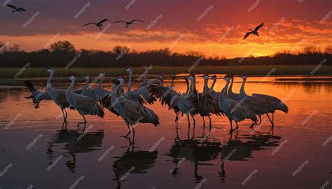 Premium Photo Moment A Flock Of Migrating Sandhill Cranes Takes