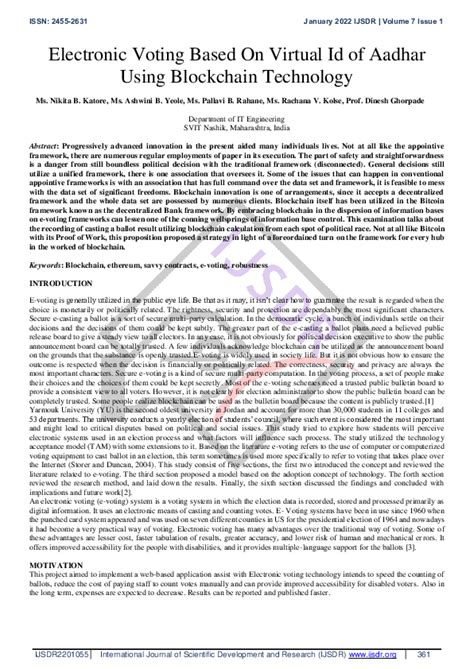 Pdf Electronic Voting Based On Virtual Id Of Aadhar Using Blockchain Technology