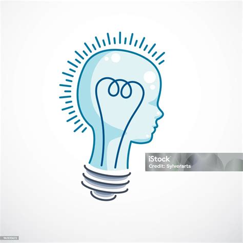 창조적인 뇌 개념 지능형 사람 벡터 기호입니다 자식 머리 프로 파일의 형태로 빛 전구 밝은 마음 생각 하 고 브레인 스토밍 아이디어 아이콘 감정에 대한 스톡 벡터 아트 및