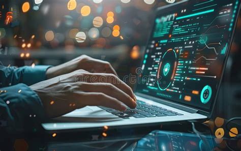 Data Scientist Programmer Using Laptop Analyzing Financial Data On