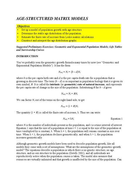 Age Structured Matrix Population Models Pdf Matrix Mathematics