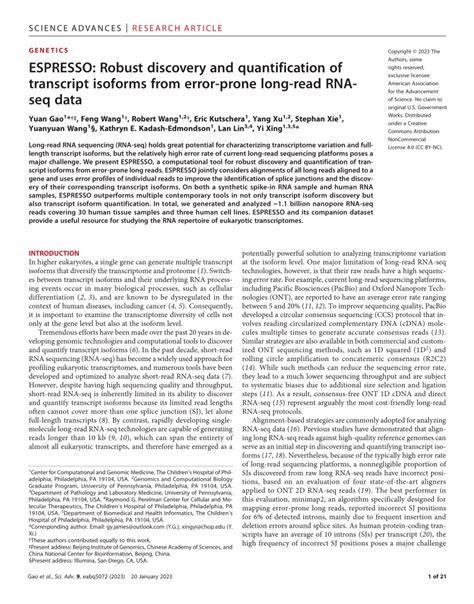 Pdf Espresso Robust Discovery And Quantification Of Transcript Isoforms From Error Prone Long