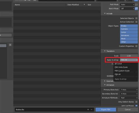 Scripting Apply Scalings Parameter Missing In Exportscenefbx