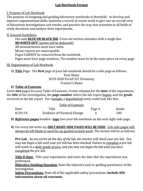 Lab Notebook Format Pdf Experiment Error