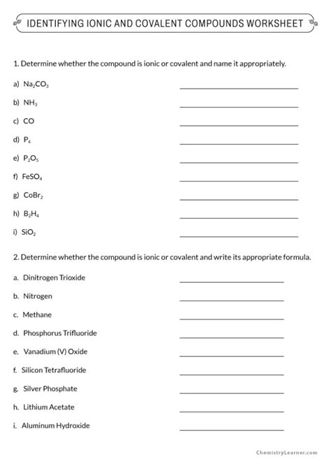 Free Printable Naming Ionic And Covalent Compounds Worksheets