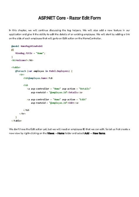 Aspnet Core Chapter 8 Asp Core Razor Edit Form In This Chapter We Will Continue